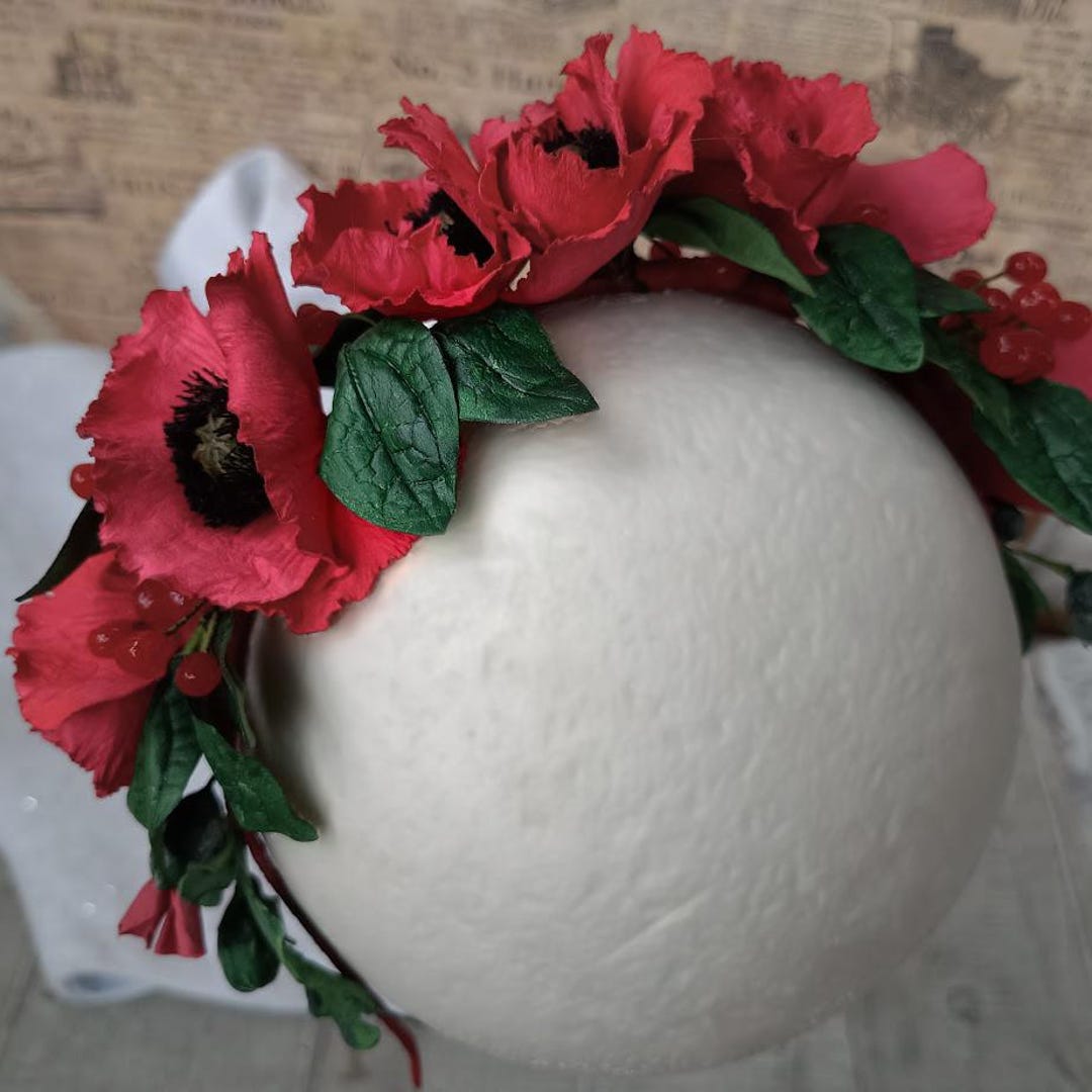 Ukrainian Poppy Flower Crown With Viburnum Berries,floral Headband ...