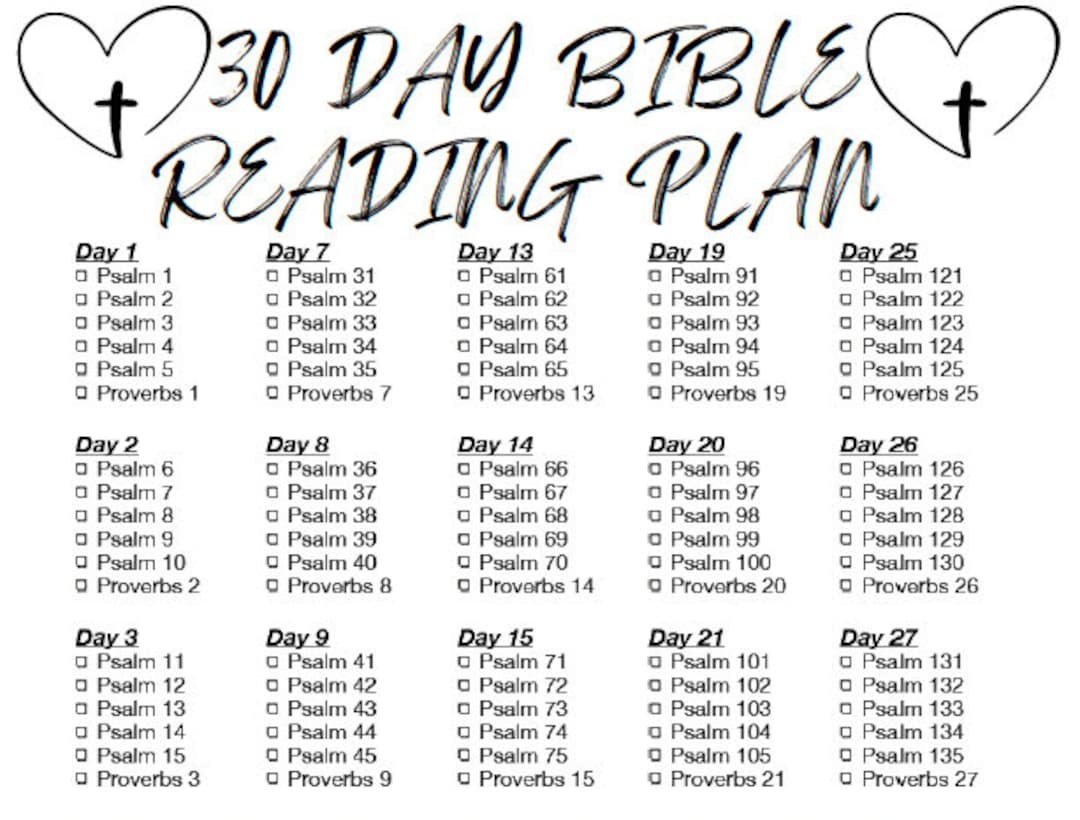30 Day Bible Reading Plan Psalms And Proverbs Etsy
