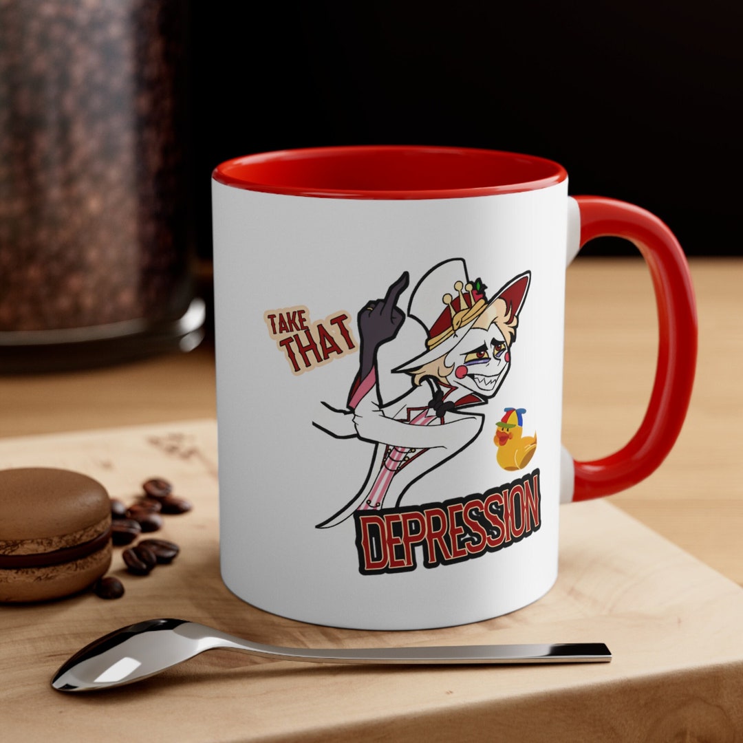 TAKE THAT DEPRESSION Mug, Hazbin Hotel, Lucifer Morningstar, Ducks ...