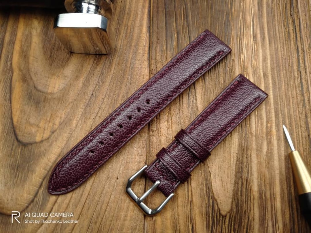 ANY MODIFICATION Maroon Goat Bespoke Leather Band, Only Hand Stitching ...