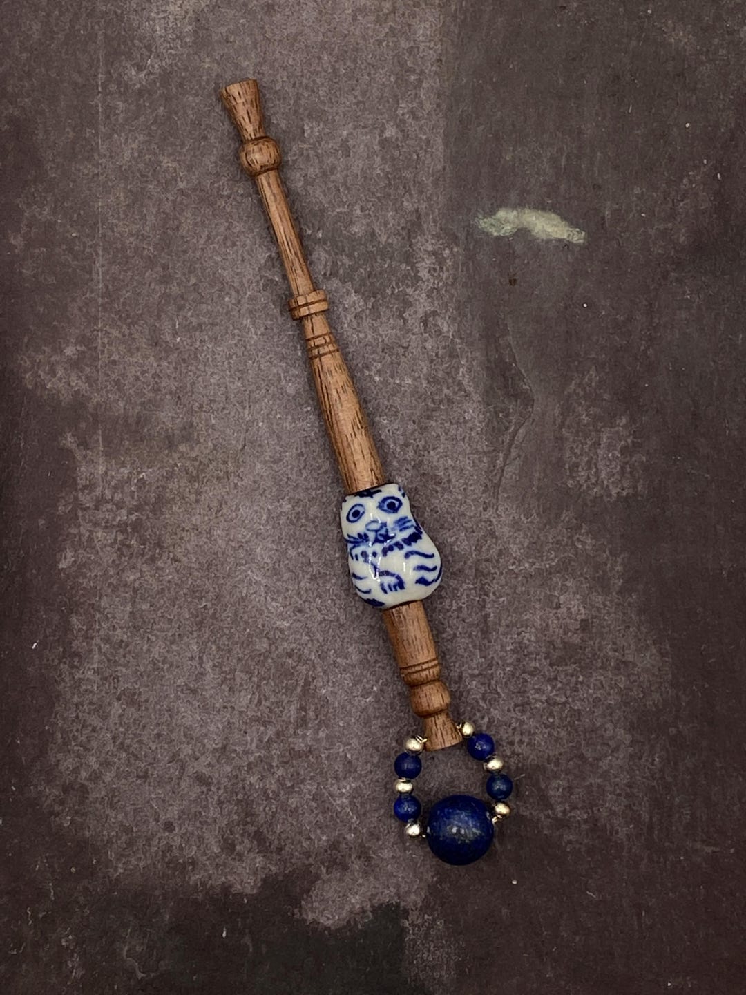 Walnut Lace Bobbin With Porcelain Cat Bead Insert - Etsy