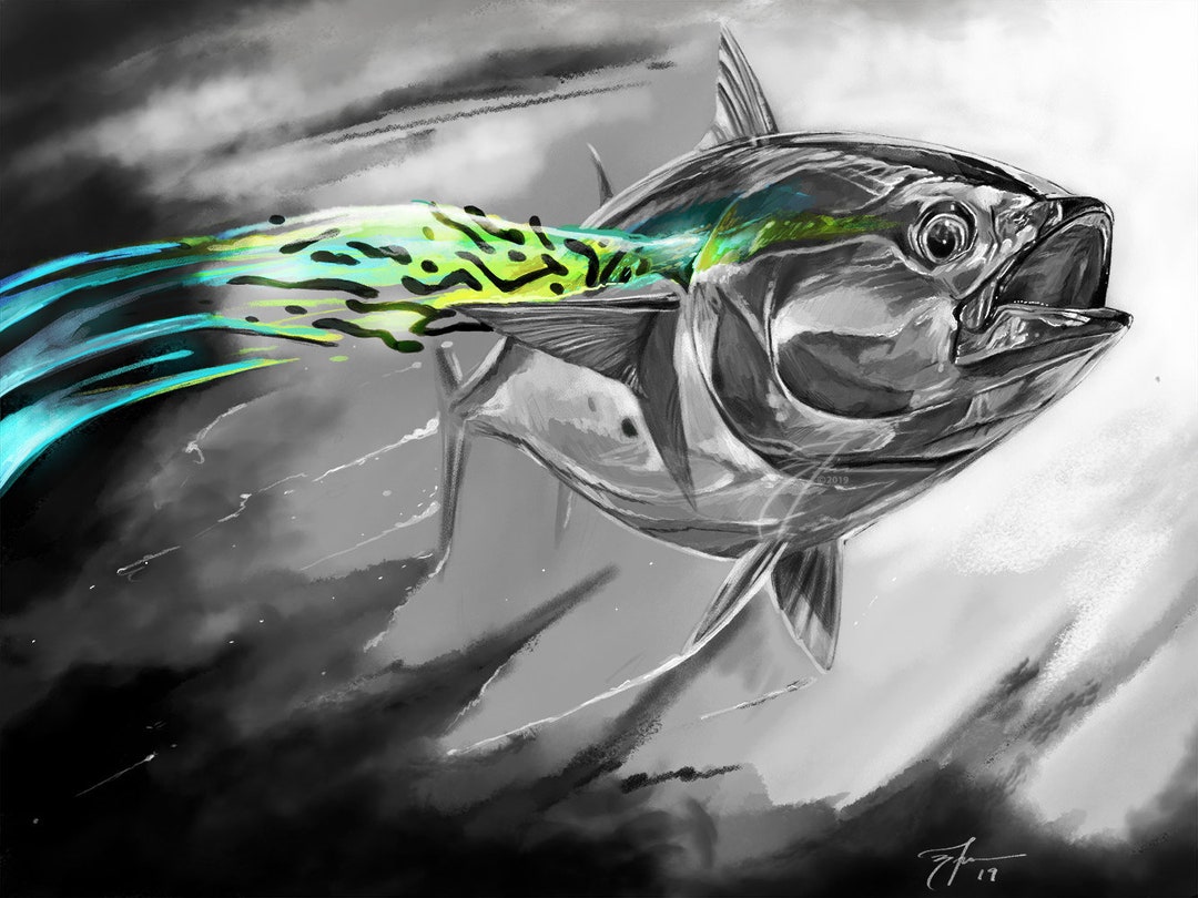 False Albacore Color Splash / Vibrant Inshore Fishing Portrait / Giclee ...