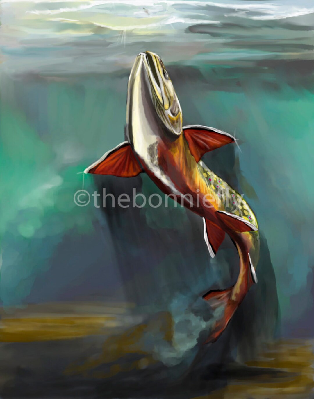 Brook Trout Rising Brookie Painting Fly Fishing Portrait - Etsy