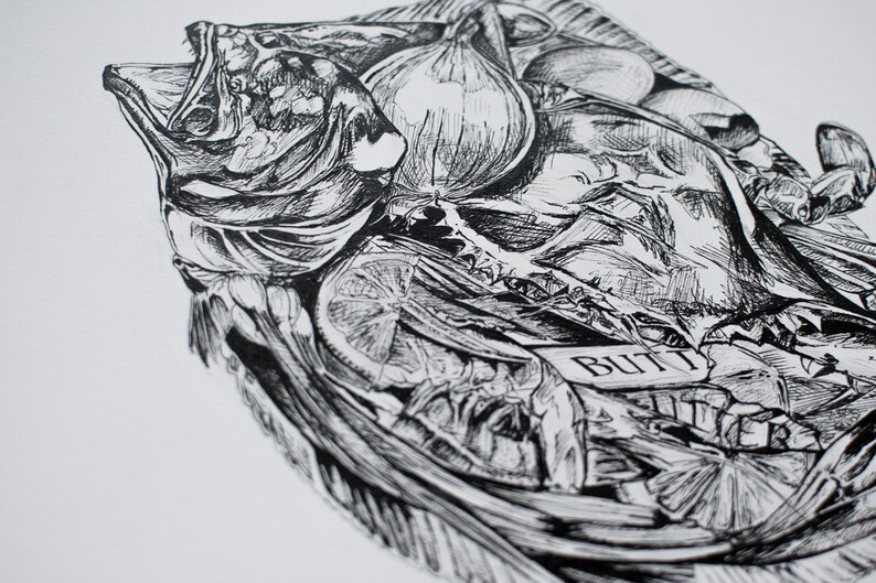 Stuffed Flounder Ink Portrait | Saltwater Inshore Fishing Artwork | Pen ...