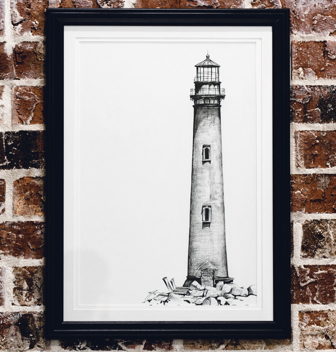 Sand Island Lighthouse Ink Portrait Mobile Alabama Mobile | Etsy