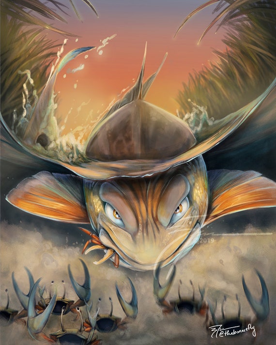 Redfish Chase Digital Painting by Brandon Finnorn Fine Art - Etsy