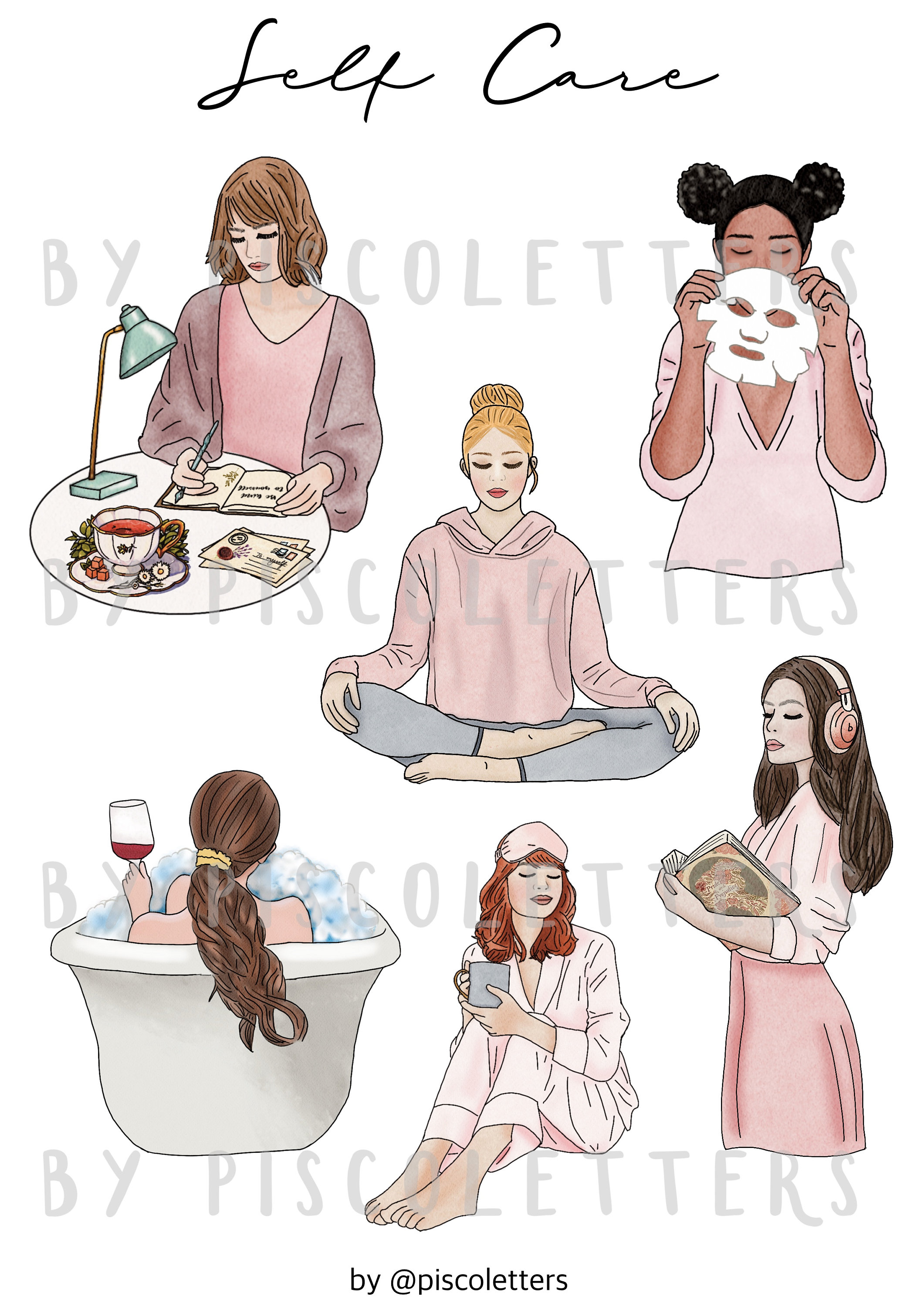 Self Care Girls printable sticker | Etsy