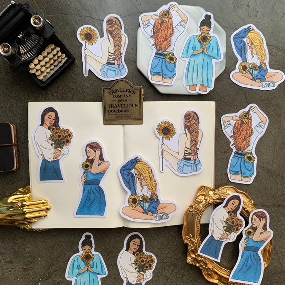 Sunflower Girl stickers Girls sticker Figure sticker Flower | Etsy