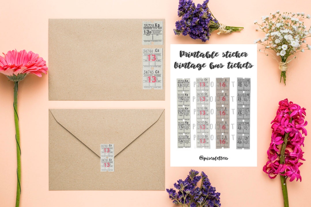 Vintage Bus Tickets Printable Stickers, Planner Stickers, Vintage ...