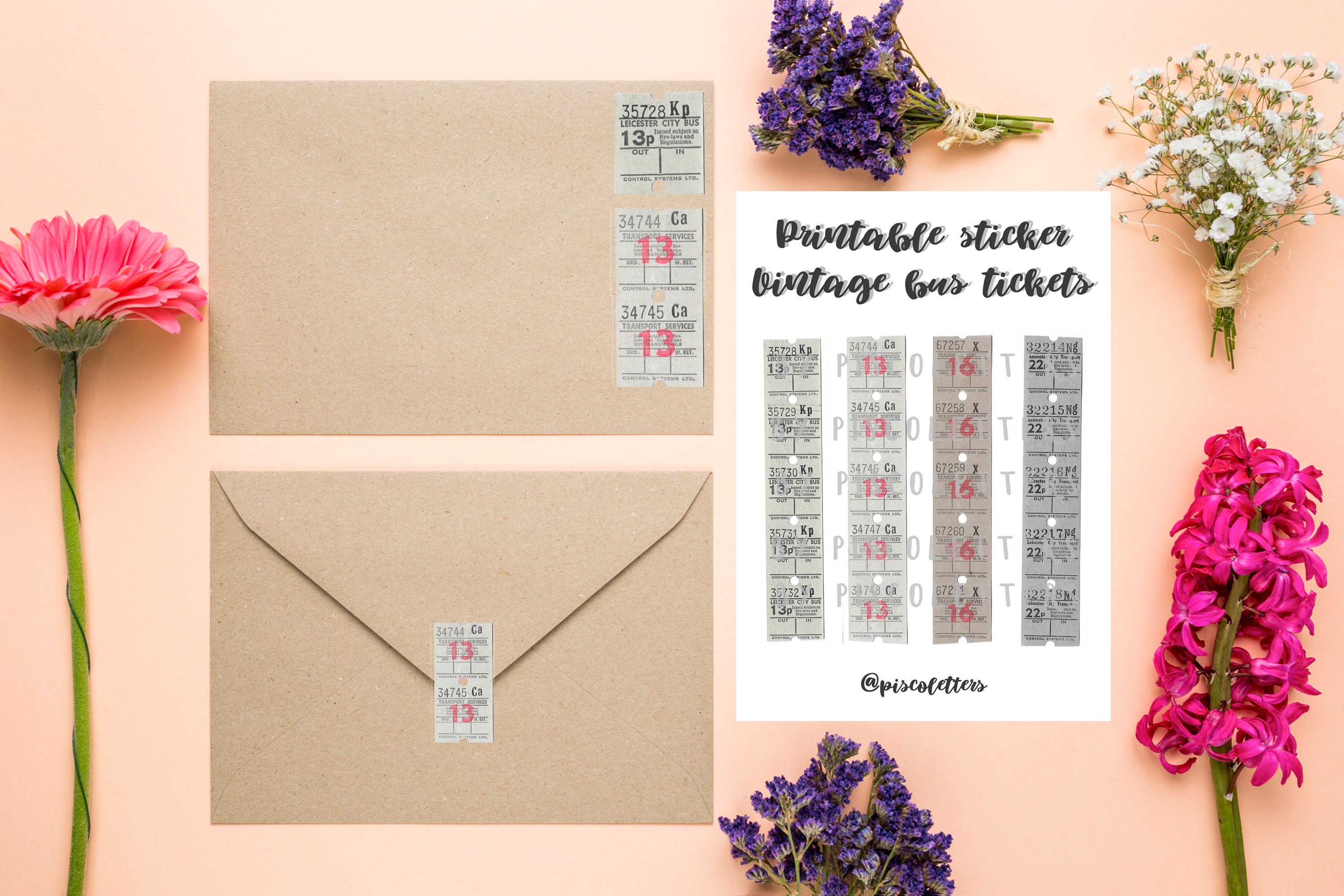 Vintage bus tickets printable stickers Planner stickers | Etsy