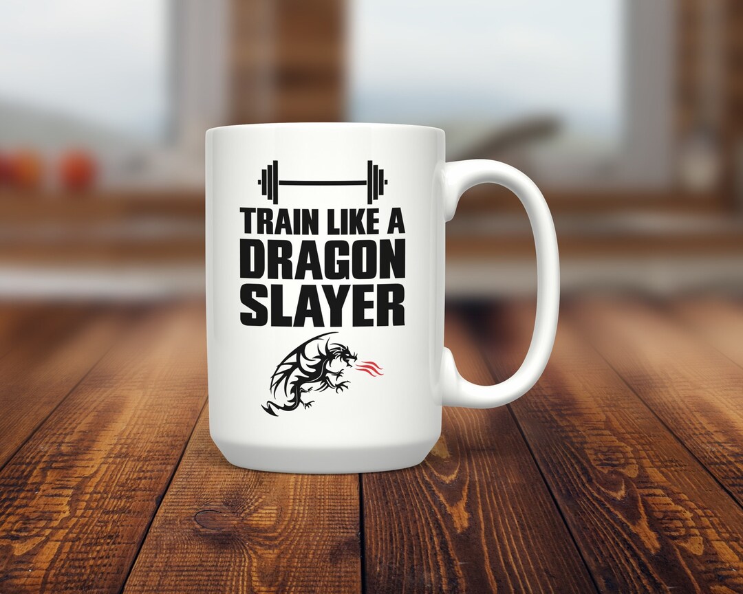 Pixidoodle® Dragon Slayer Exercise Workout Weight Training Coffee Mug ...