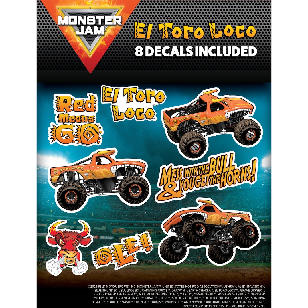 El Toro Loco Monster Jam Licensed Vinyl Decals - Monster Truck Stickers ...