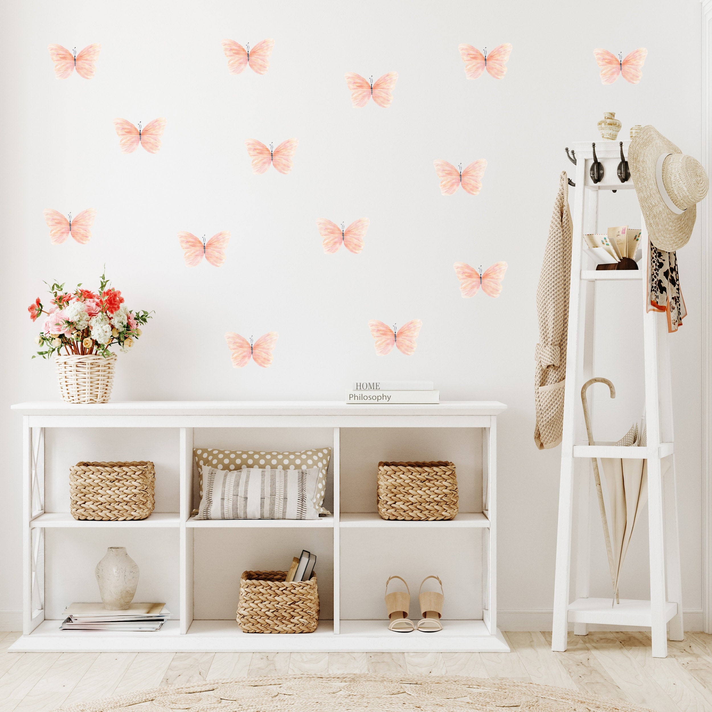 Peach Butterfly Wall Decals Set of Peach Stickers Removable Peel and ...
