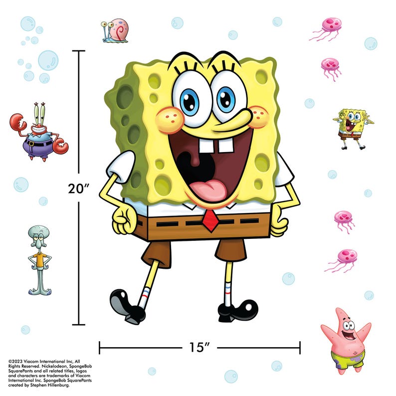Spongebob Squarepants Nickelodeon Licensed Wall Decals Peel and Stick ...