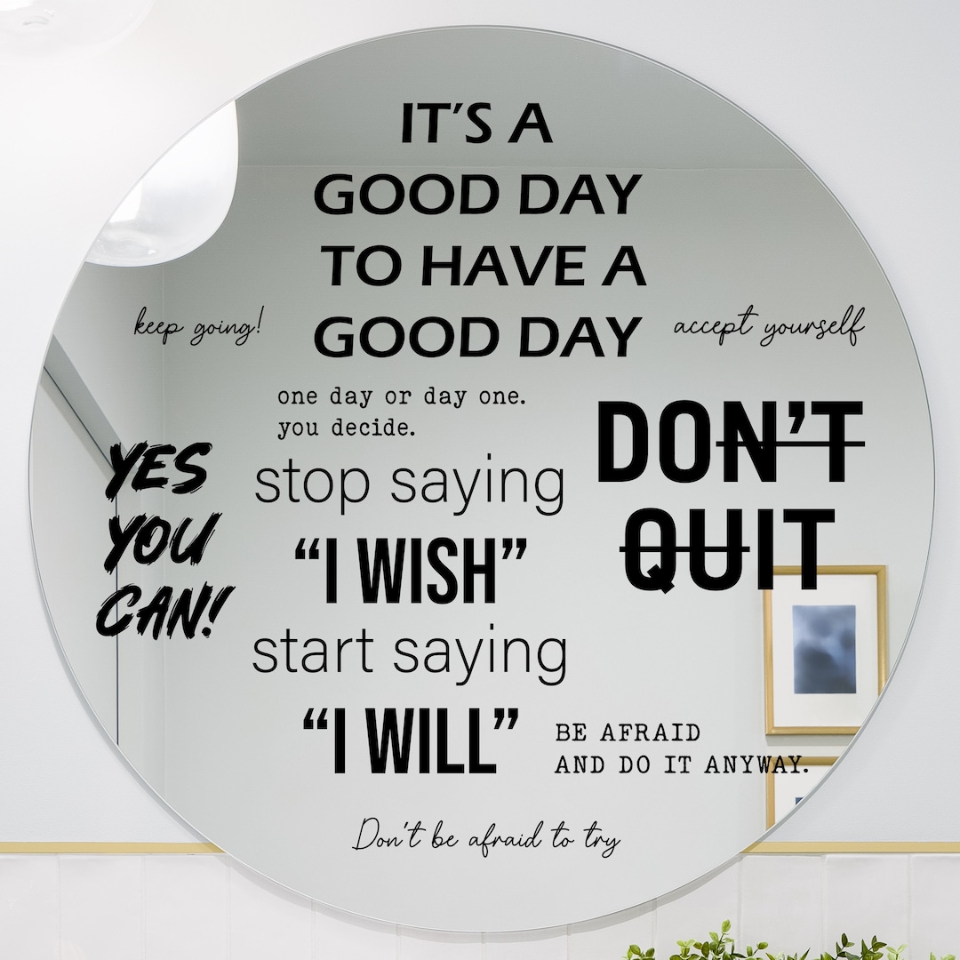 Inspirational Mirror Decals - Set of 9 Black Vinyl Affirmation Quotes ...