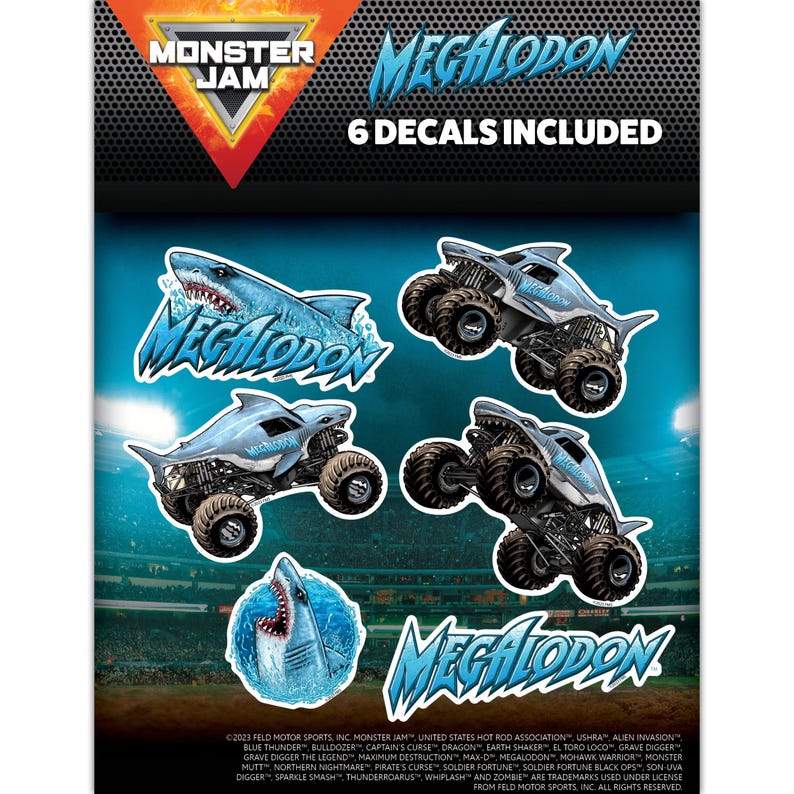 Megalodon Monster Jam Licensed Vinyl Decals - Monster Truck Stickers ...
