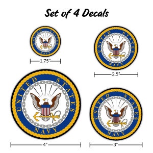 Set of 4 US Navy Logo Decals - USN Licensed Military Car Stickers for ...