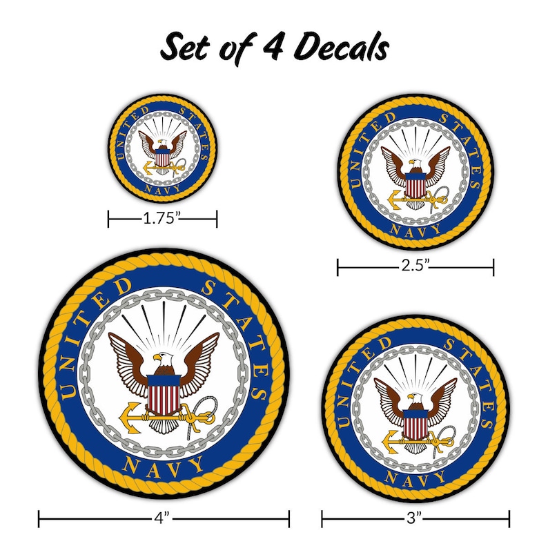 Set of 4 US Navy Logo Decals - USN Licensed Military Car Stickers for ...