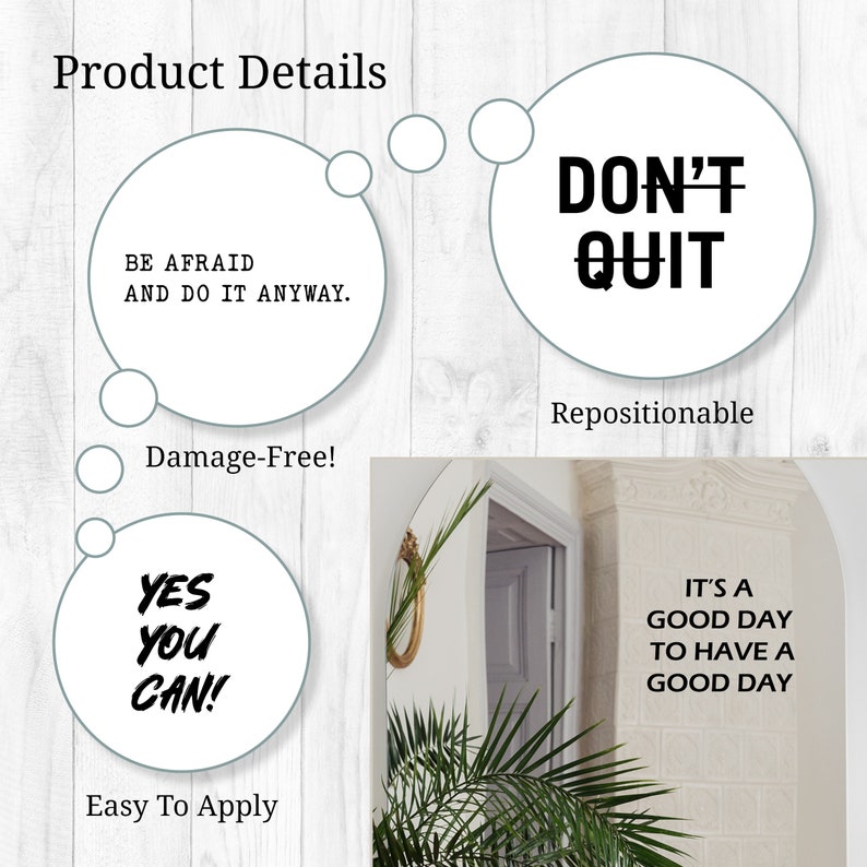 Inspirational Mirror Decals Set of 9 Black Vinyl Affirmation Quotes ...