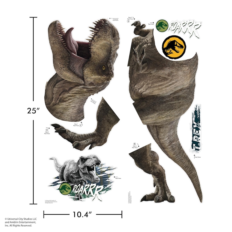 Jurassic Park T-rex Dinosaur Universal Studios Licensed Wall Decals ...