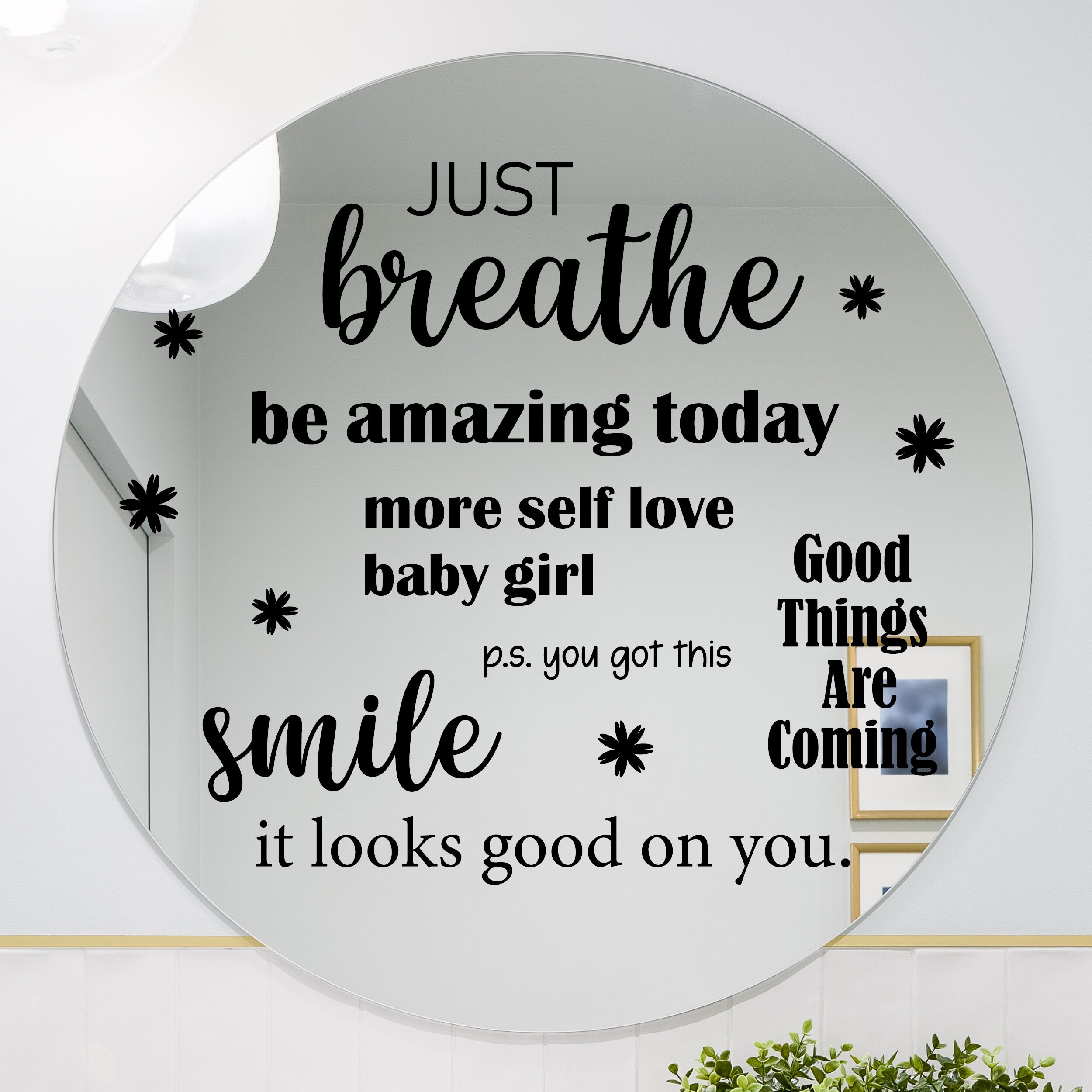 Motivational Mirror Decals - Set of 6 Black Vinyl Quotes Be Amazing ...