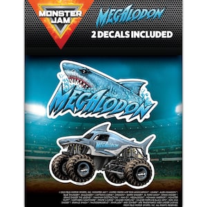 Megalodon Monster Jam Licensed Vinyl Decals - Monster Truck Stickers for Water Bottle, Toys ...