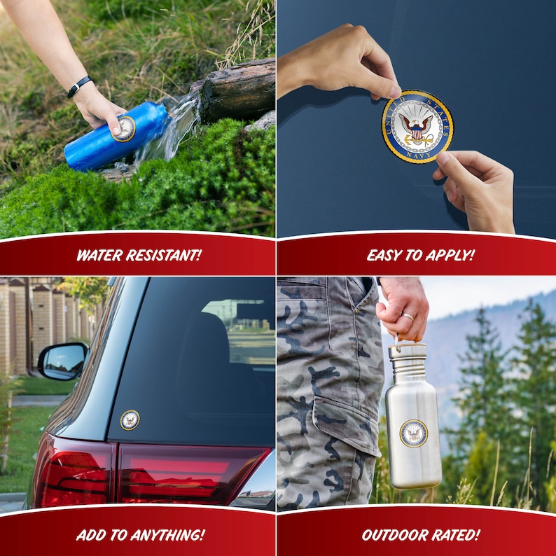 Set of 4 US Navy Logo Decals - USN Licensed Military Car Stickers for ...