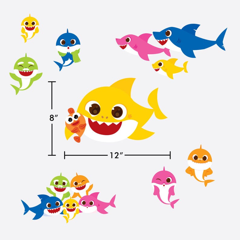 Baby Shark Family Nickelodeon Pinkfong Licensed Wall Decals Peel and ...
