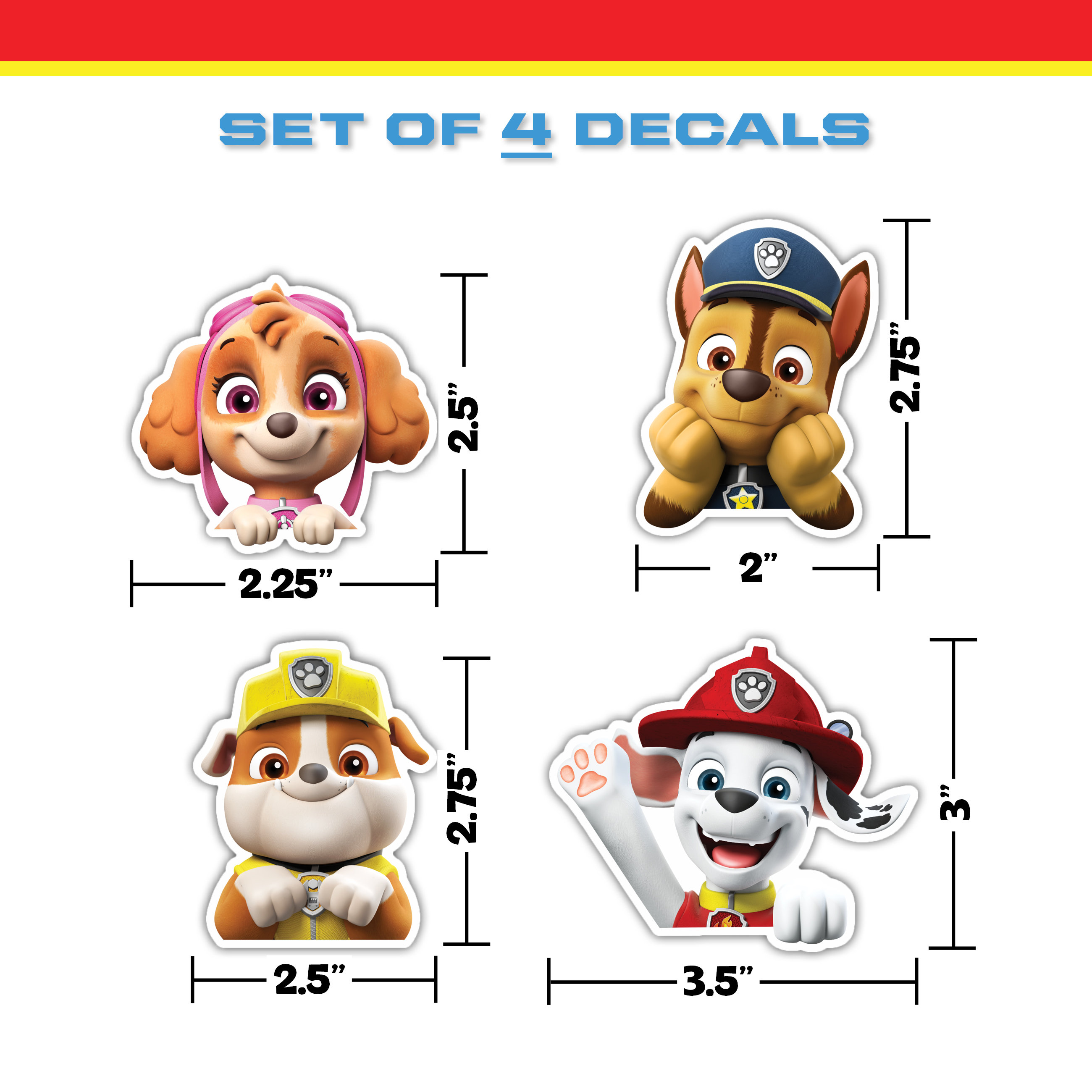 Paw Patrol Decals - Chase, Skye, Rubble, Marshall Stickers for Kids and ...