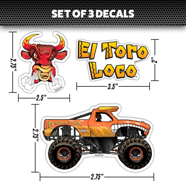 El Toro Loco Monster Jam Licensed Vinyl Decals - Monster Truck Stickers ...