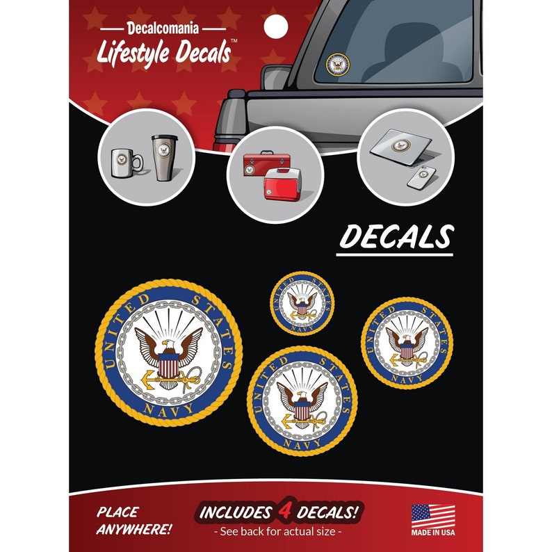 Set of 4 US Navy Logo Decals - USN Licensed Military Car Stickers for ...