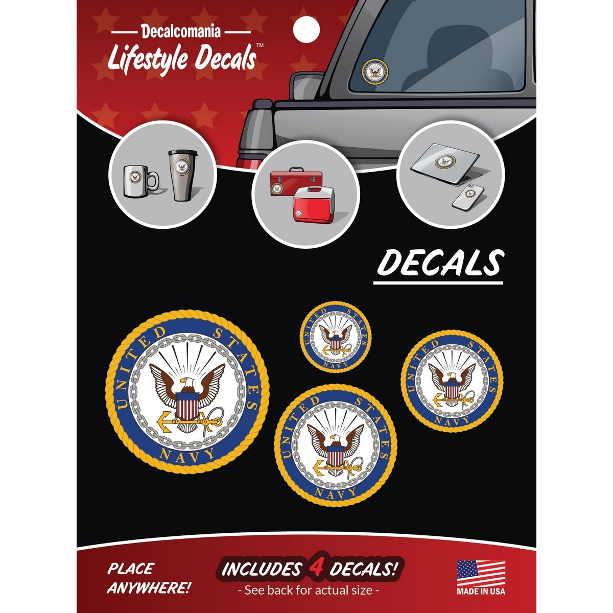 Set of 4 US Navy Logo Decals - USN Licensed Military Car Stickers for ...