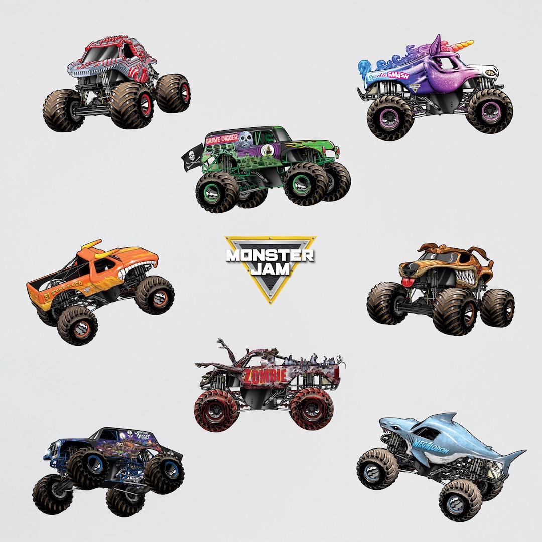 Monster Jam Wall Decals | Grave Digger, Megalodon, El Toro Loco, Zombie ...