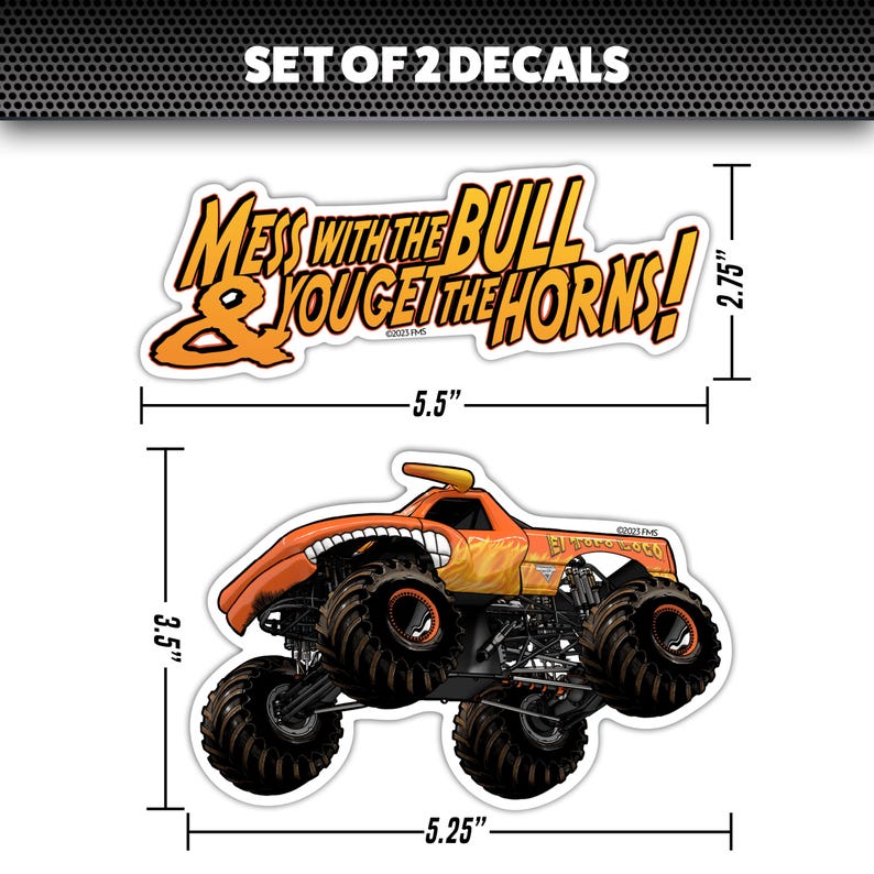 El Toro Loco Monster Jam Licensed Vinyl Decals - Monster Truck Stickers ...