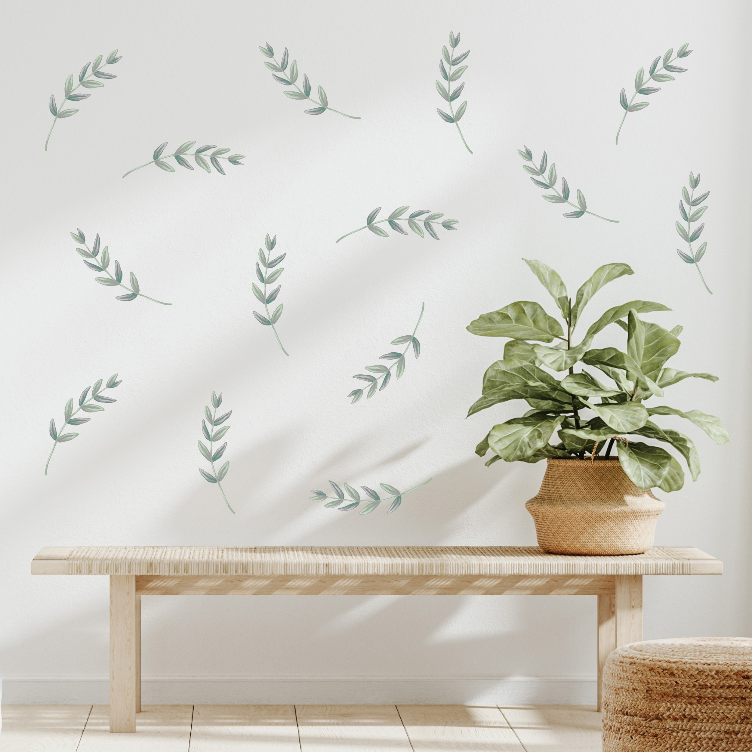 Greenery Leaves Wall Decals 18 Boho Country Leaf Stickers Removable ...