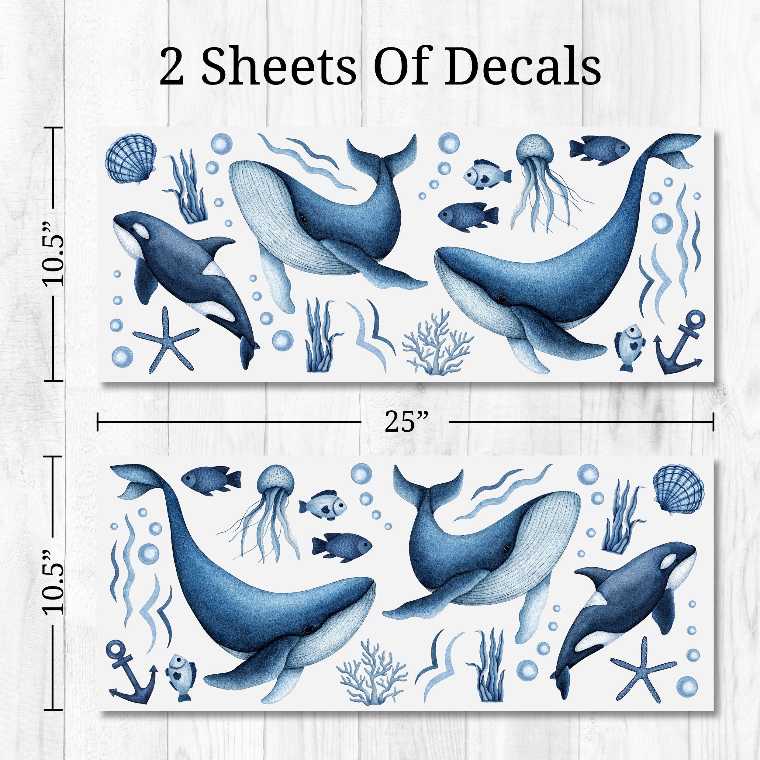 Watercolor Whale Wall Decals - Set of Ocean Stickers Removable Peel and ...