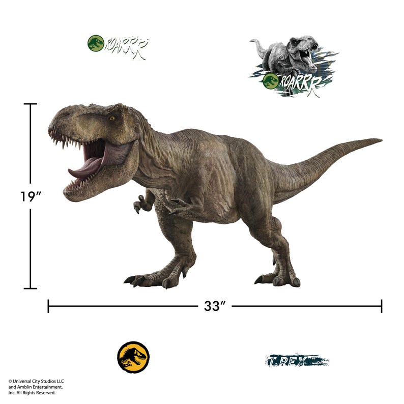 Jurassic Park T-rex Dinosaur Universal Studios Licensed Wall Decals ...