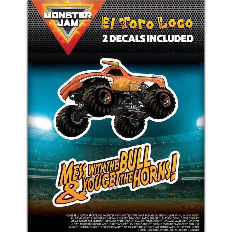 El Toro Loco Monster Jam Licensed Vinyl Decals - Monster Truck Stickers ...