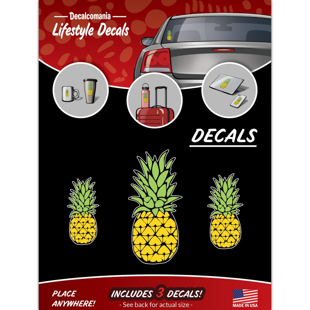 Pineapple Car Sticker Decal - Set of 3 Yellow Pineapples Vinyl Car ...