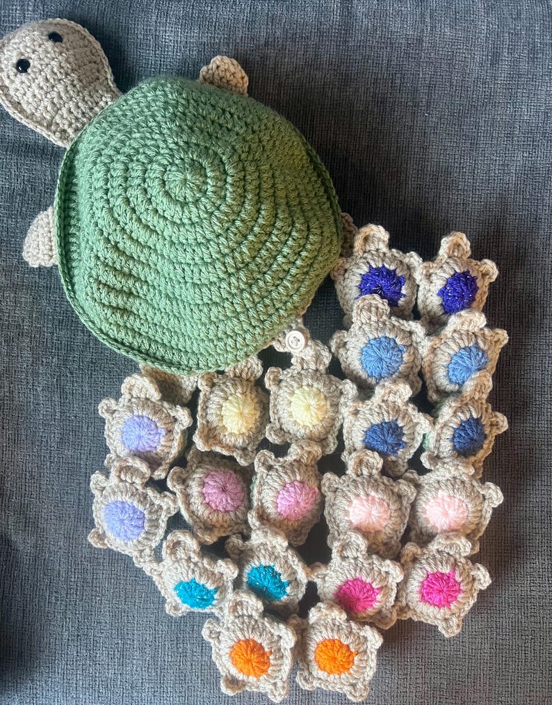 Handmade Crochet Memory Game Turtle With Ten Matching Baby Turtles - Etsy