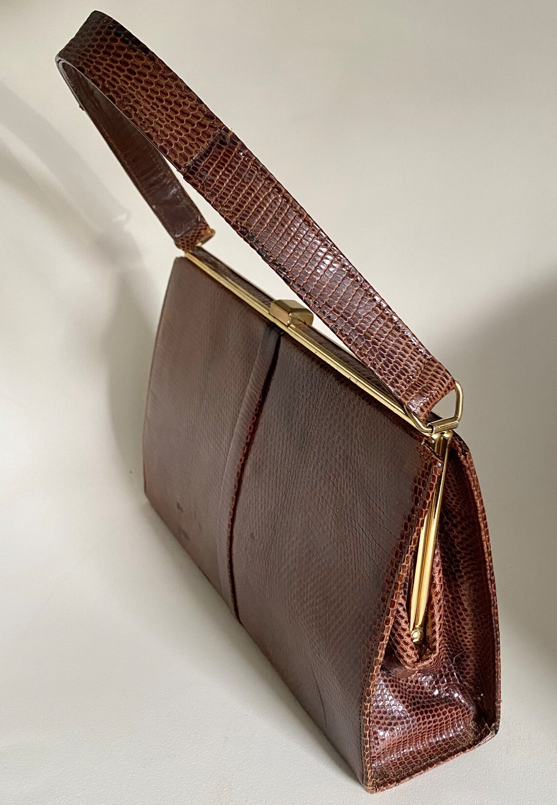 Classic Vintage 1940s 50s Tan Lizard Skin Kelly Handbag - Etsy UK