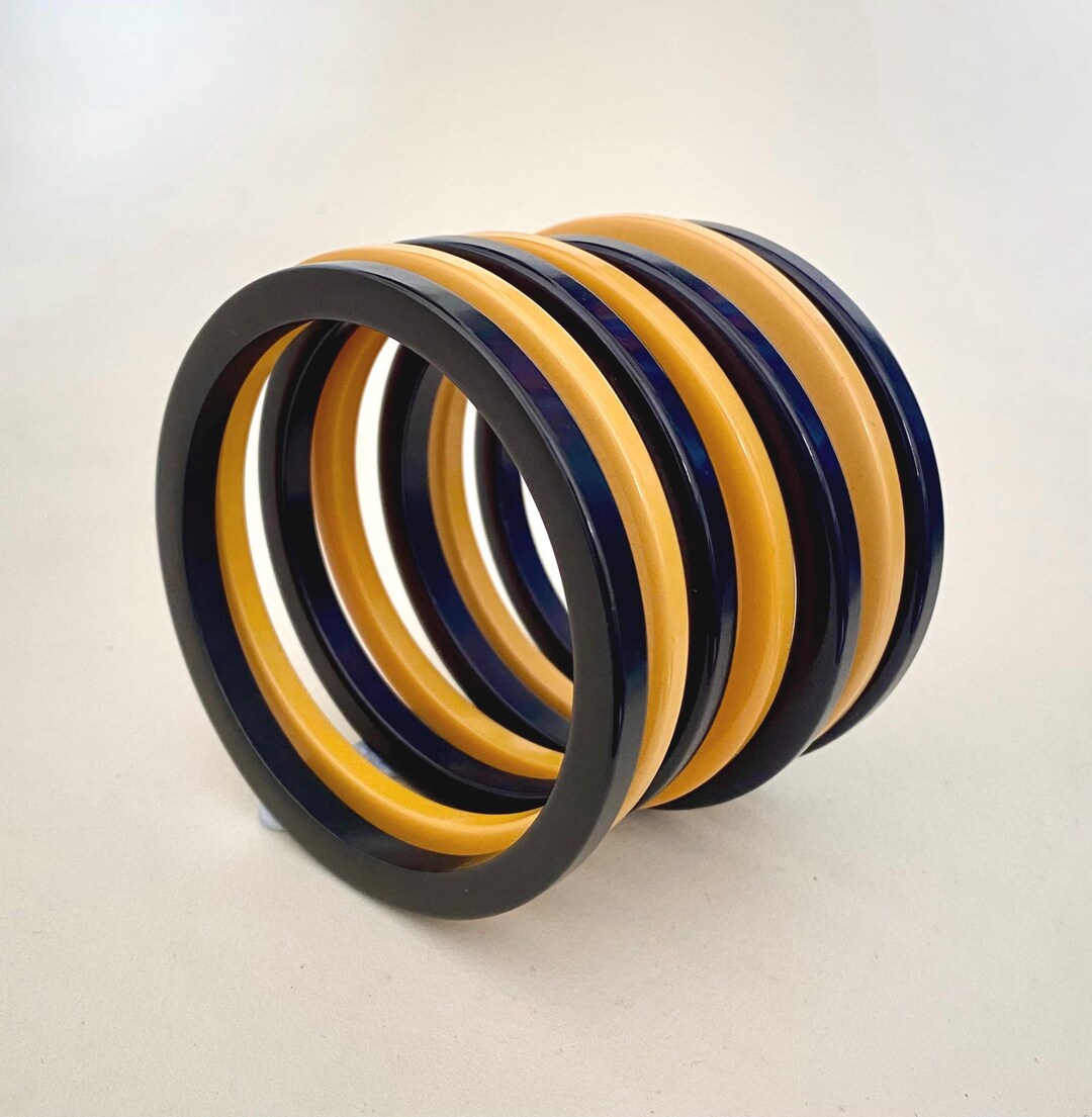Vintage Art Deco 1920s Exceptional Stack of 7 Black & Yellow Phenolic ...