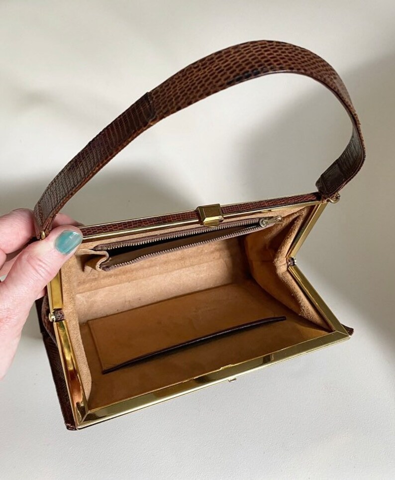 Classic Vintage 1940s 50s Tan Lizard Skin Kelly Handbag - Etsy UK