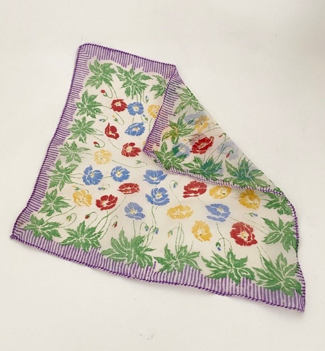 Art Deco 1930s Chiffon Pocket Scarf / Handkerchief Deco Floral Design ...