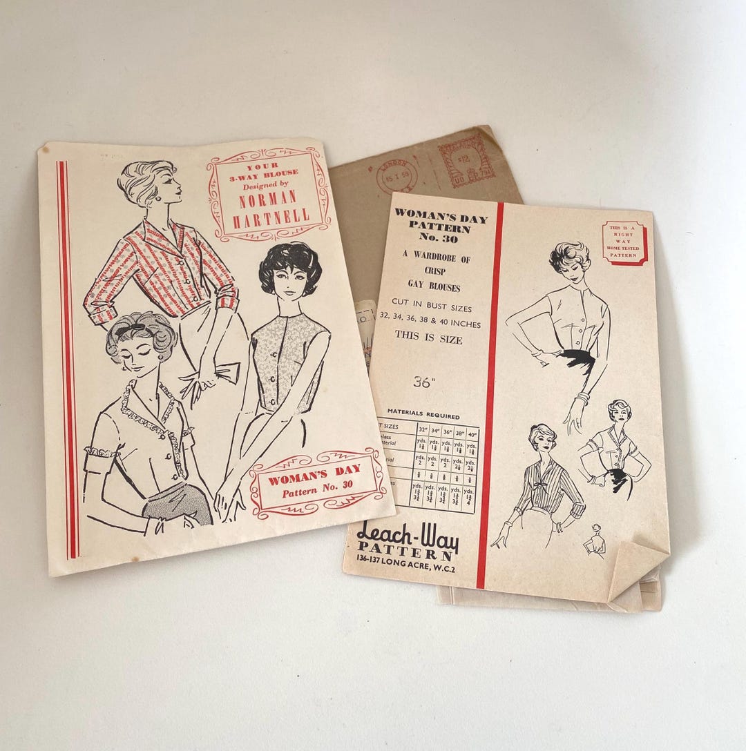 Vintage 1950s Fashion Norman Hartnell 36” Bust Blouse Original Paper ...