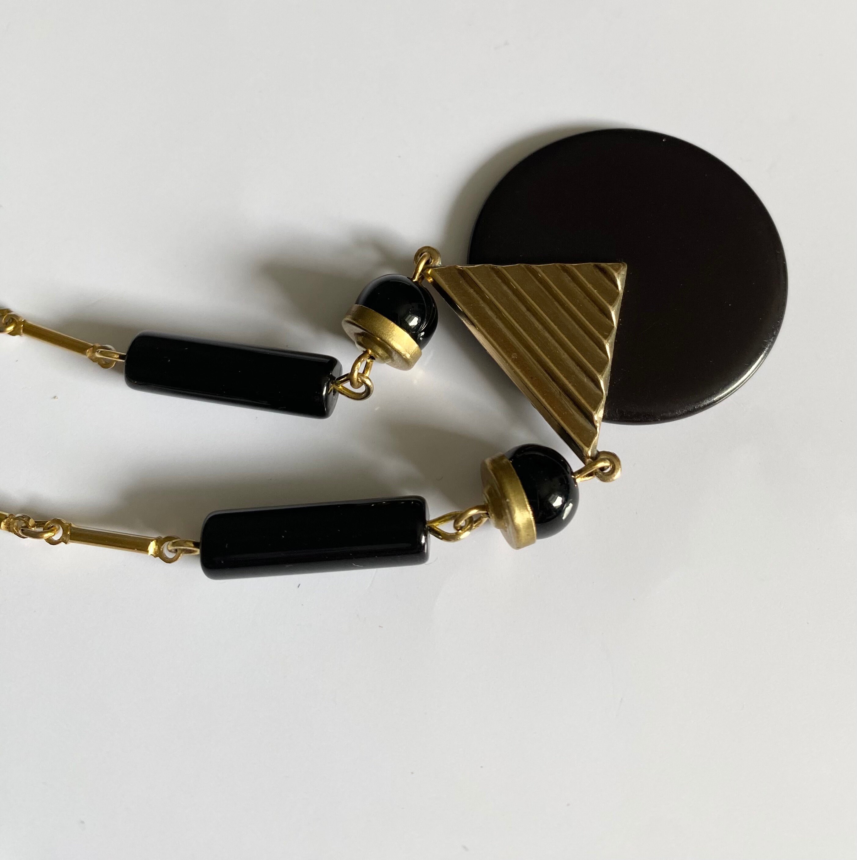 Art Deco Necklace Vintage Black Bakelite & Gold Tone Geometric Necklace ...
