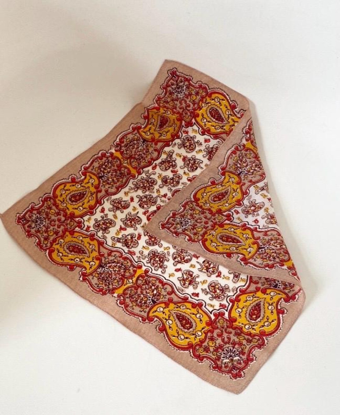 Chic Art Deco 1920s-1930s Paisley Silk Gold & Orange Pocket Square ...
