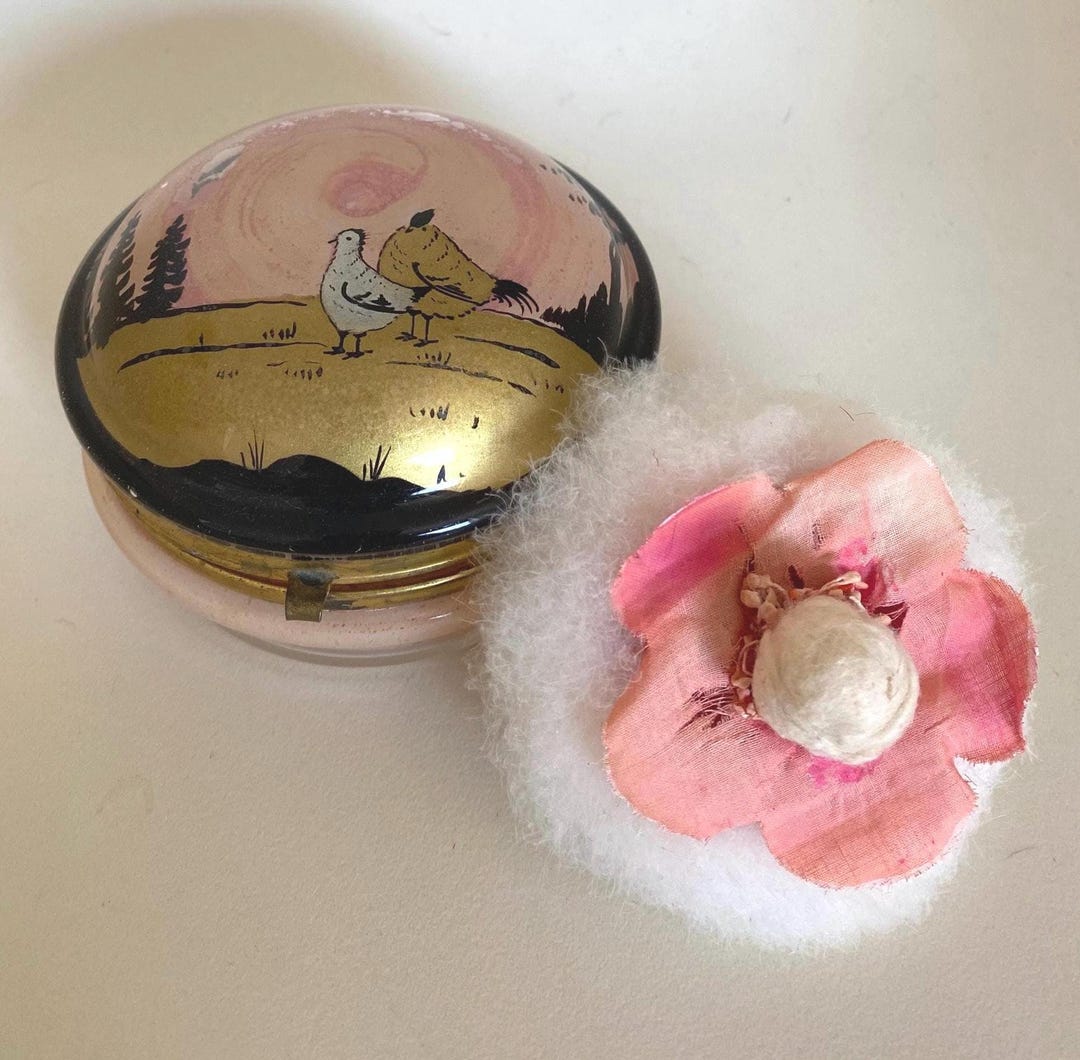 Antique Victorian Hand Painted Pink Glass Powder Jar With Swans Down ...