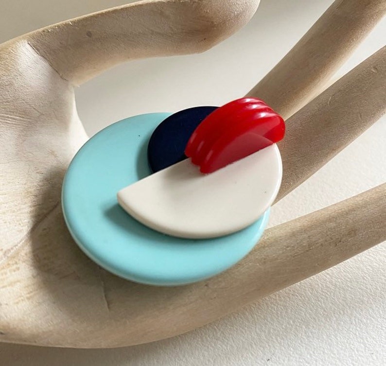 Broche géométrique art déco vintage en bakélite et galalithe turquoise ...