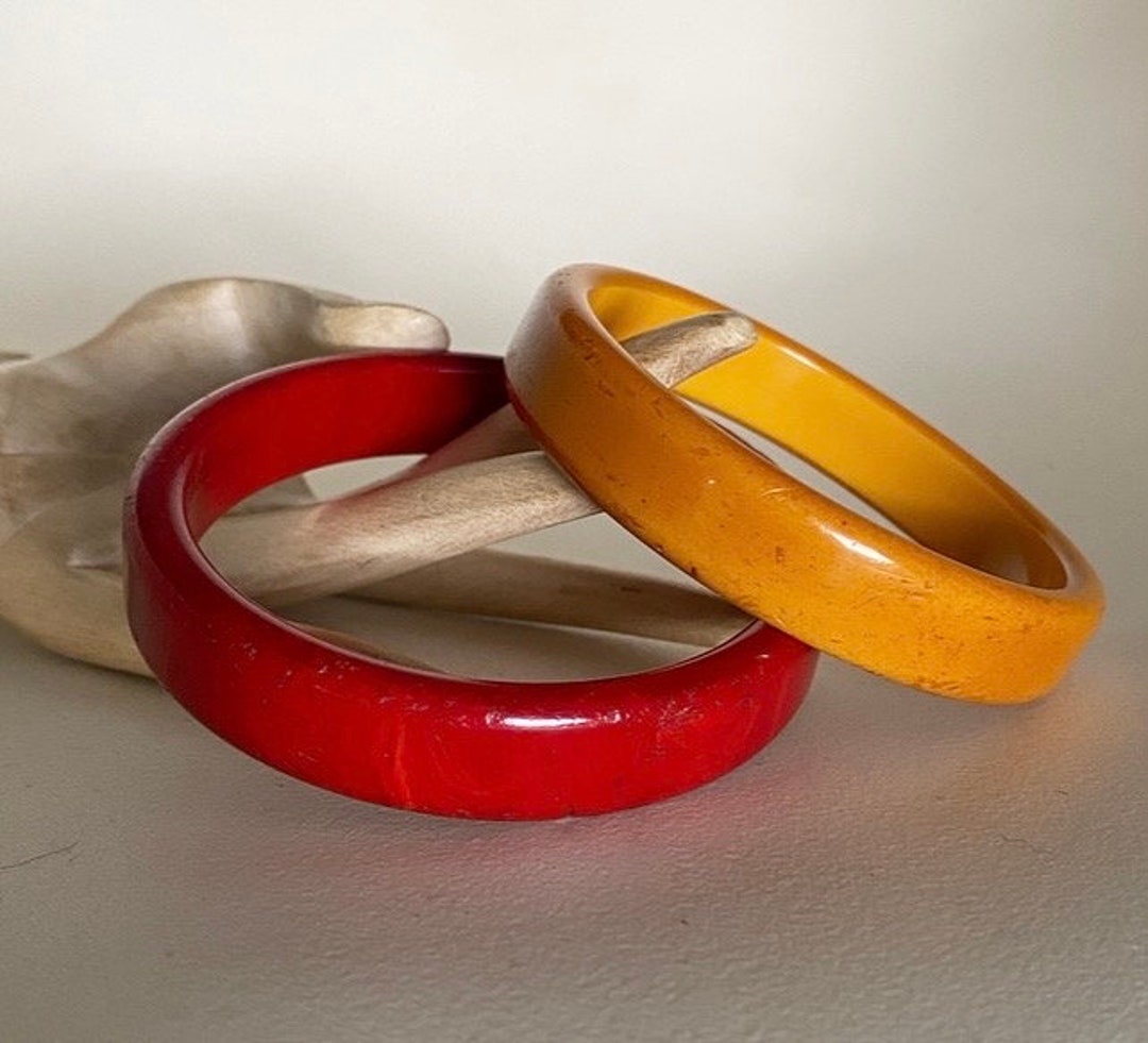 Vintage Art Deco 1940s Matching Pair of Red & Yellow Bakelite Phenolic ...